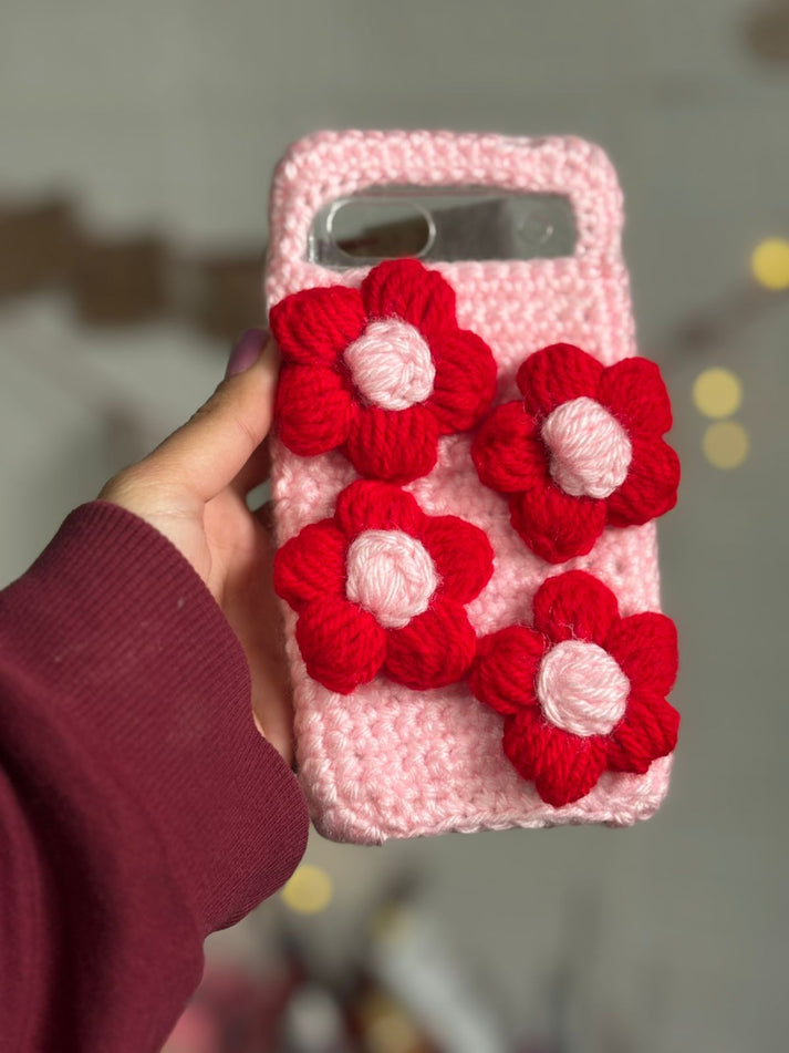 Crochet Red Flower Phone Case – Cute Aesthetic Wool Cover – casesafe
